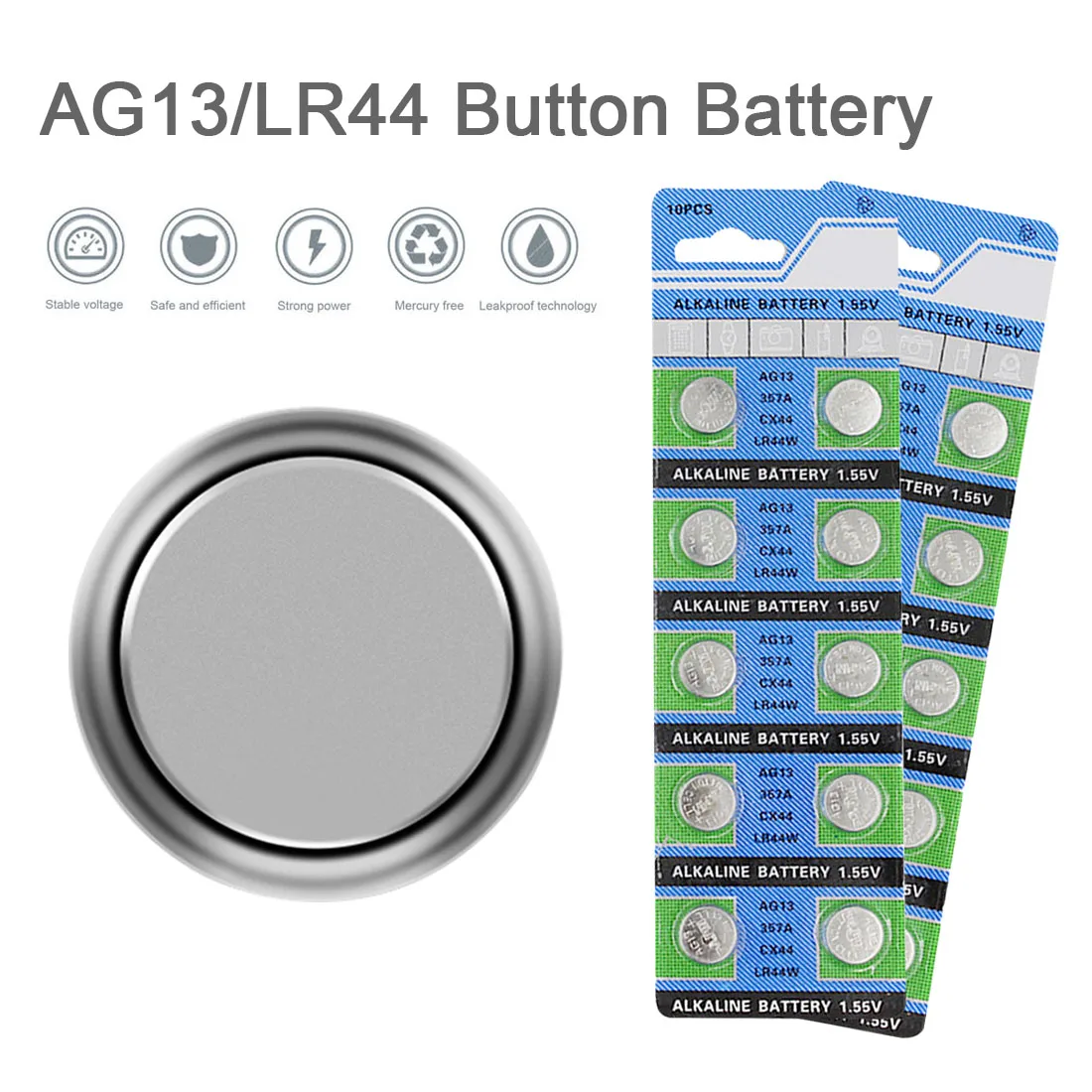 10PCS Watch Battery AG13 357A CX44 LR44W Coin Cell Alkaline Batteries ...