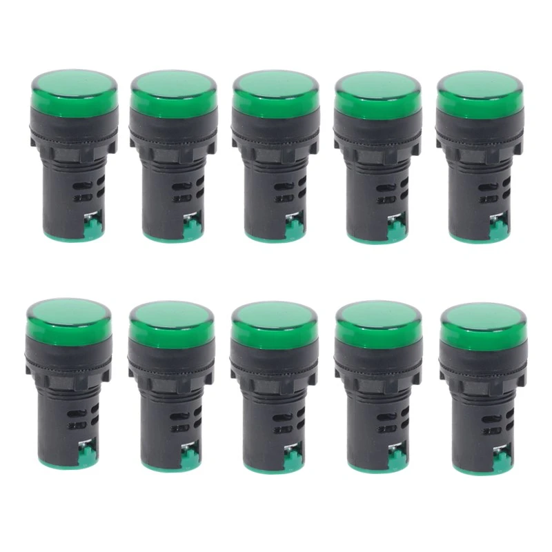 10Pcs Green Button 22mm Panel Mount LED Power Indicator Pilot Signal ...