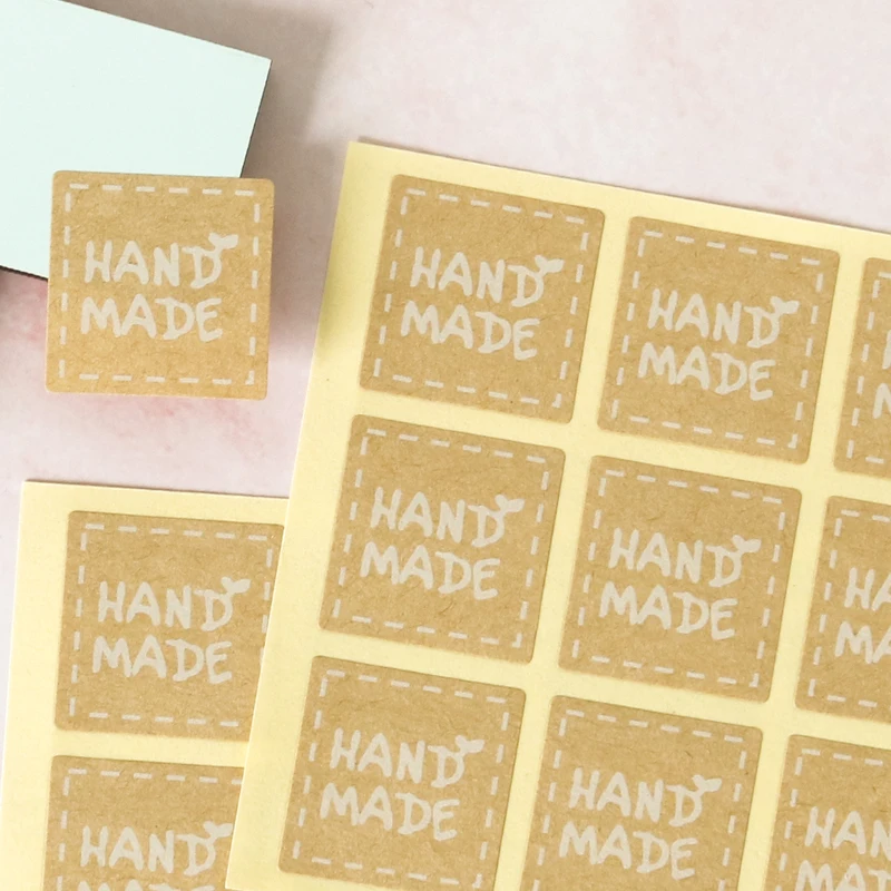 108PCS Kraft Hand Made Seal Sticker For Handmade Products 2.5x2.5cm ...