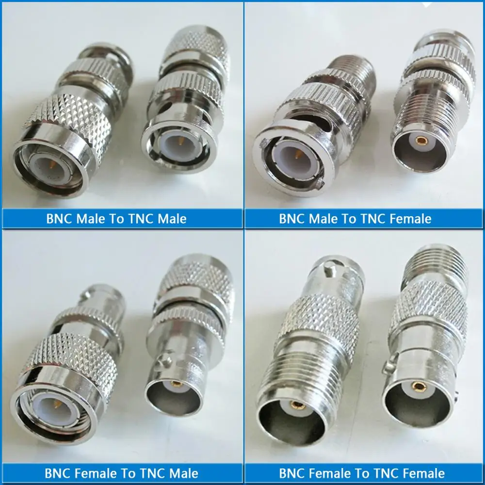 4Pcs Kit Set BNC To TNC Plug Connector Type Male to Female & Female to Male Nickel Plated Brass ...