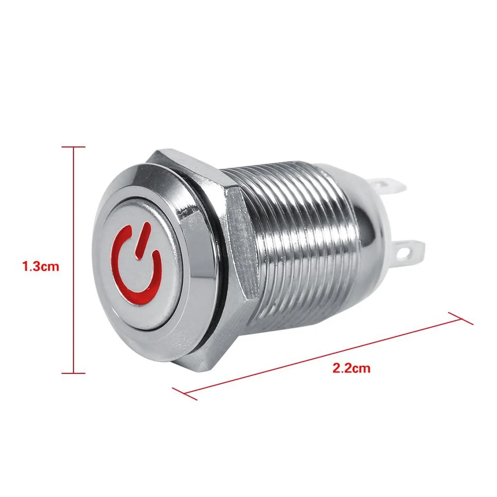 12mm LED Power Push Button Switch Waterproof Metal Momentary Type Red ...