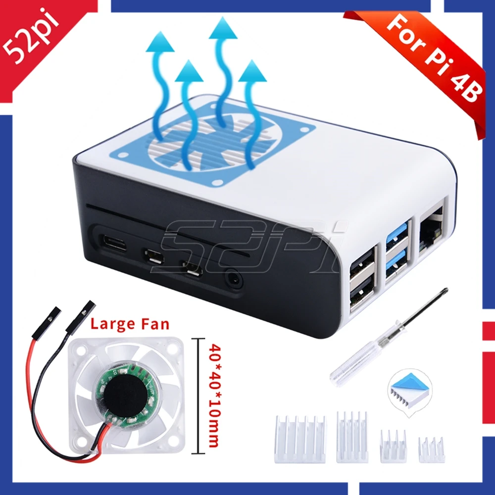 Cubierta de carcasa con hebilla 52Pi ABS para Raspberry Pi 4 modelo B, ventilador de ...