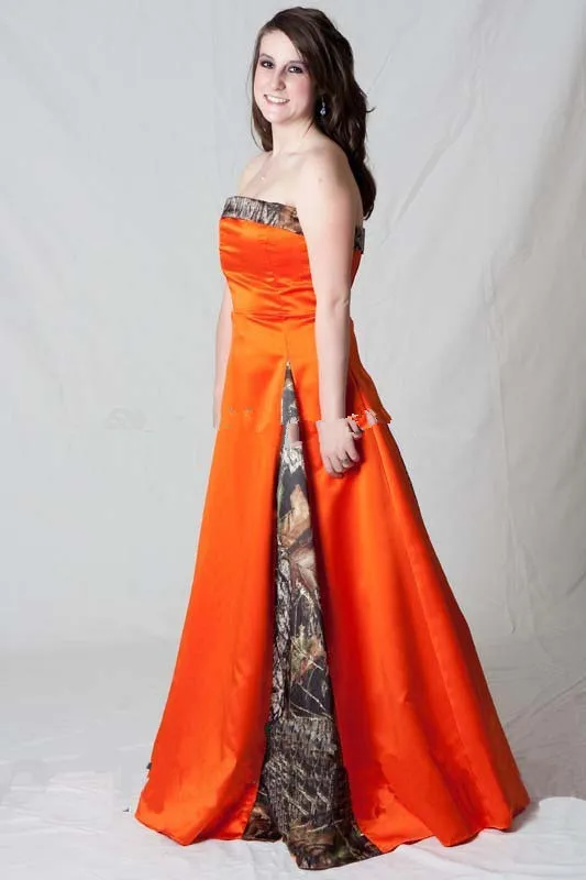 Bright Orange And Camo Prom Dresses