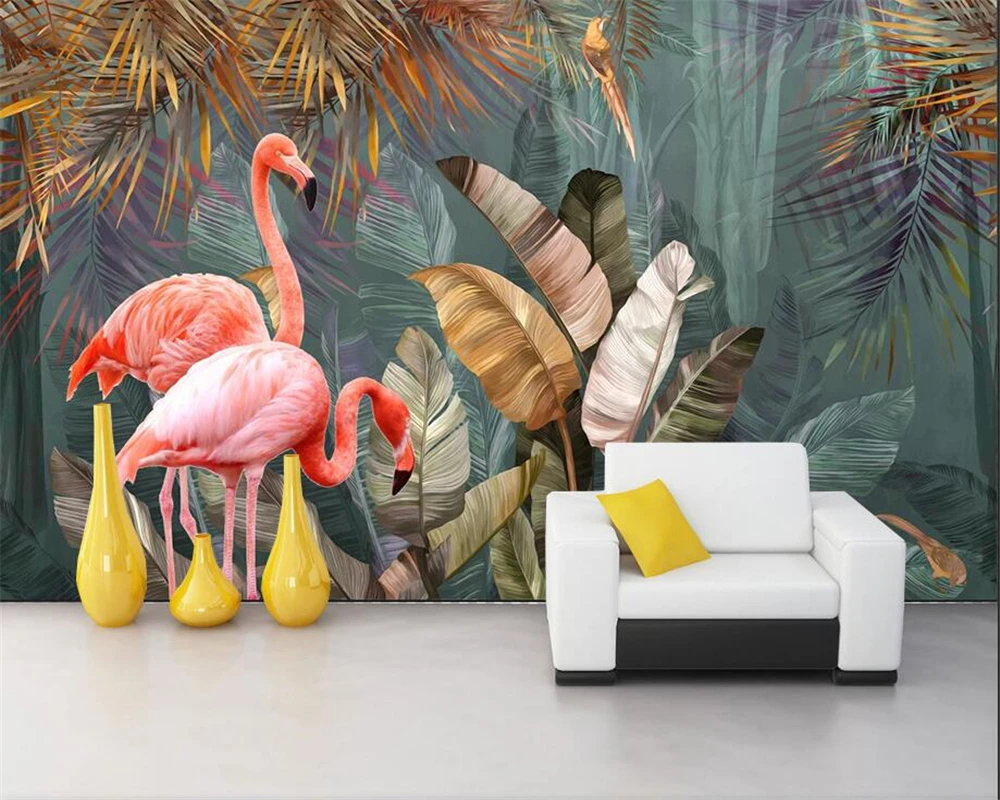 Custom-wallpaper-modern-Nordic-tropical-plants-forest-flamingo-home-background-wall-decoration ...