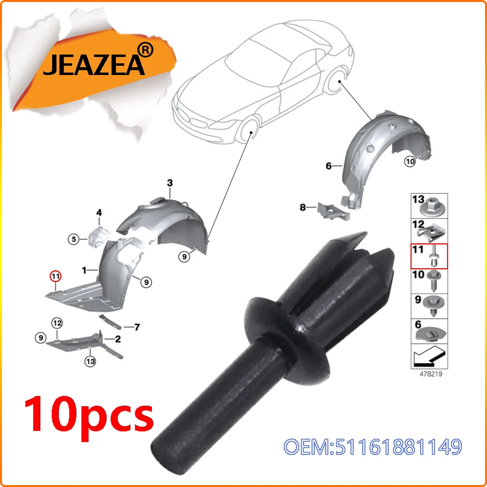 JEAZEA Car Fender Liner Rivets Clips 51161881149 Replacement For BMW ...
