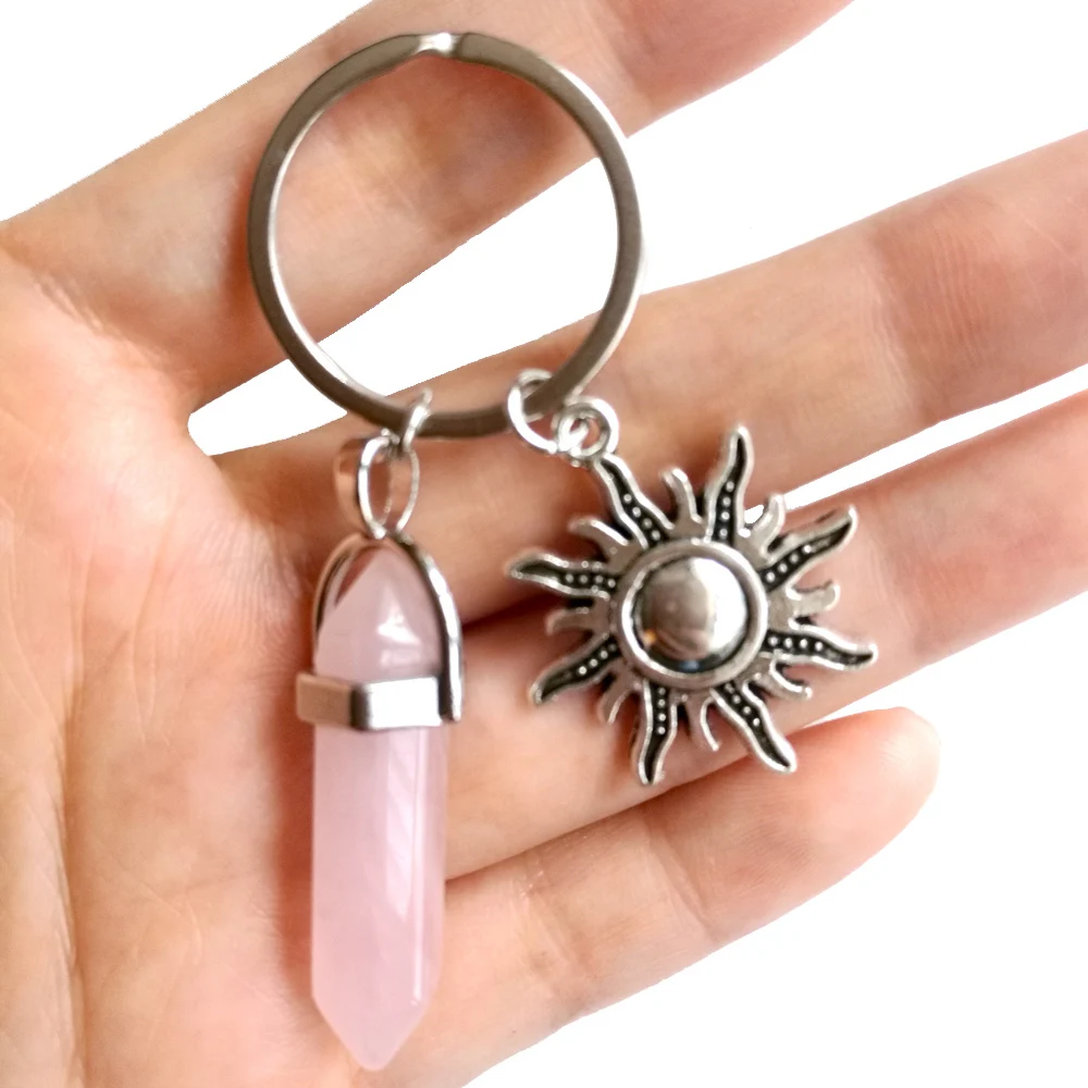 Natural Stones Keychains | Stone Keychain Chain | Sun Moon Keychain ...