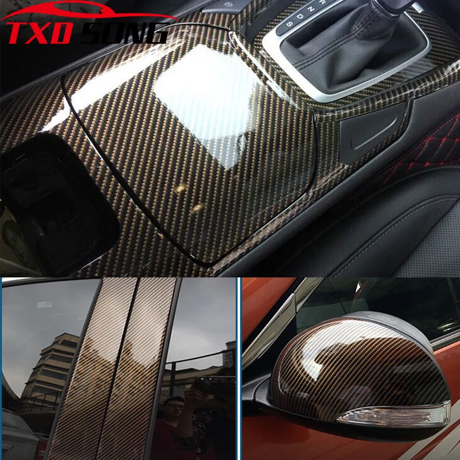 High Glossy Film 2D Car Sticker 2D gold twill Carbon Fiber Film DIY ...