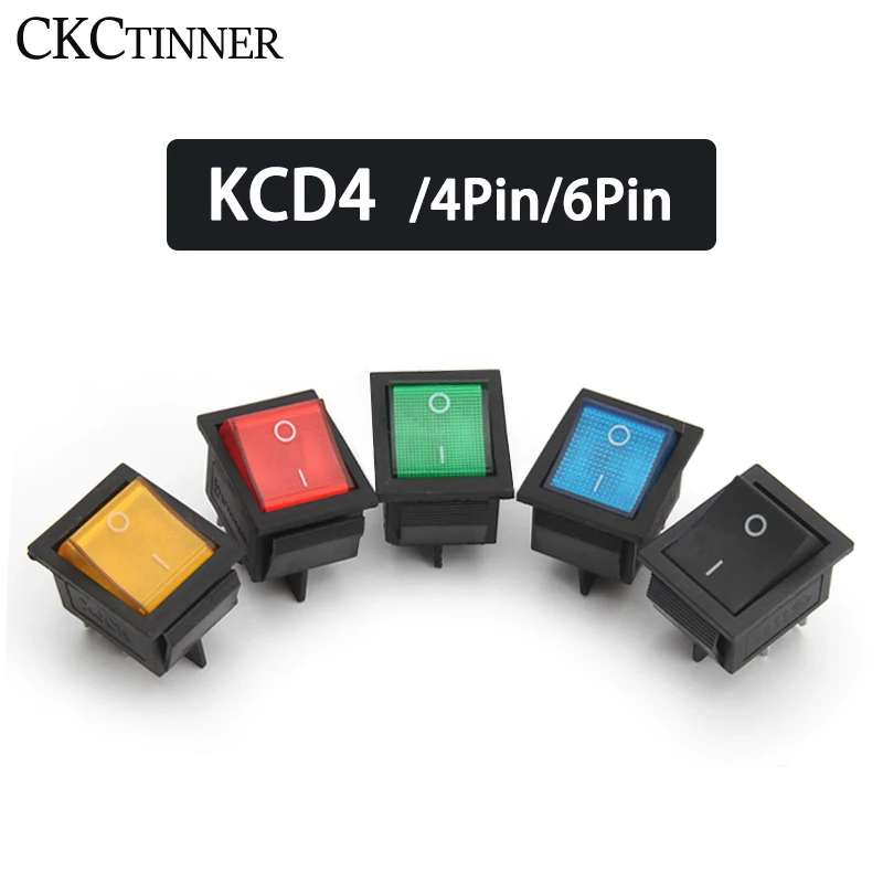 1PCS-KCD4-Rocker-Switch-Power-Switch-ON-OFF-4Pin-6Pin-With-Light-Power ...