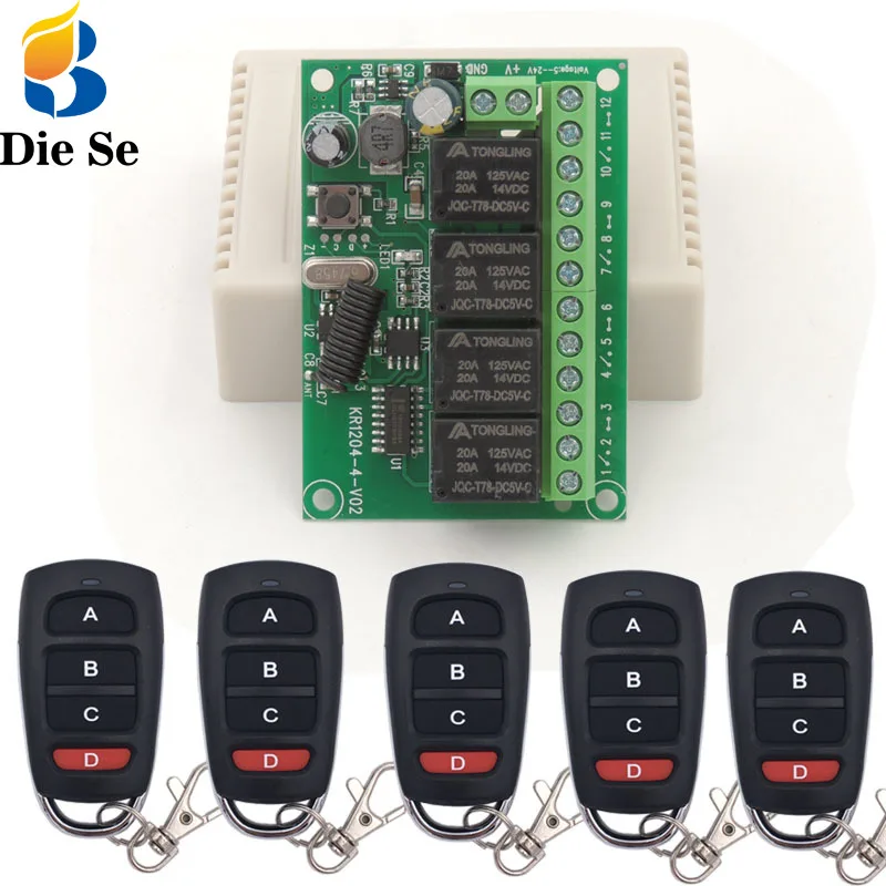 Diese 433MHz Universal Remote Control DC 12V 24V 4CH RF Wireless Relay ...