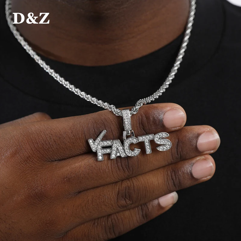 D&Z Iced Out Bling CZ Stones Letter ''FACTS'' Pendant Micro Paved AAA ...