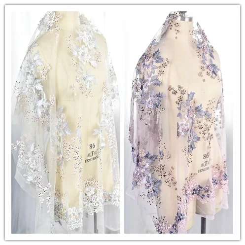 Luxury-Feather-Beading-Embroidery-Lace-Fabric-Cloth-Wedding-Dress ...