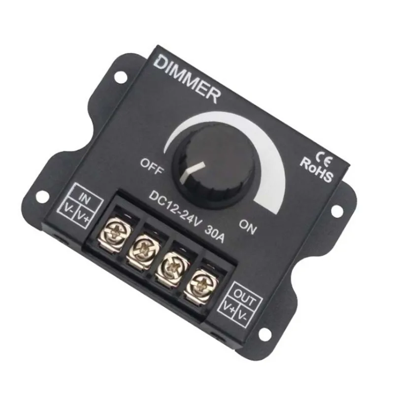 Knob-Switch-Aluminum-Single-Color-LED-Dimmer-DC-12V-24V-30A-Adjustable ...