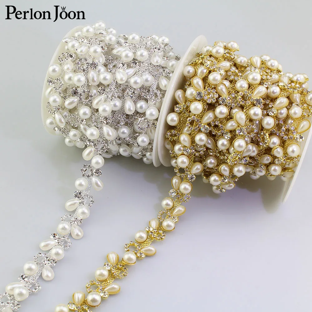Pearl-rhinestone-trim-plating-gold-and-silver-crystal-pearl-webbing ...