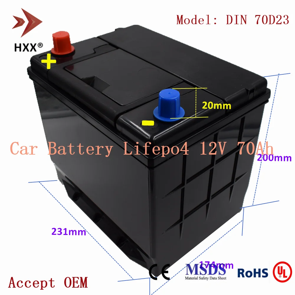 Lifepo4 Battery 12v 70ah 80ah Car Battery Lithium Din 70d23 Cca 1000a ...