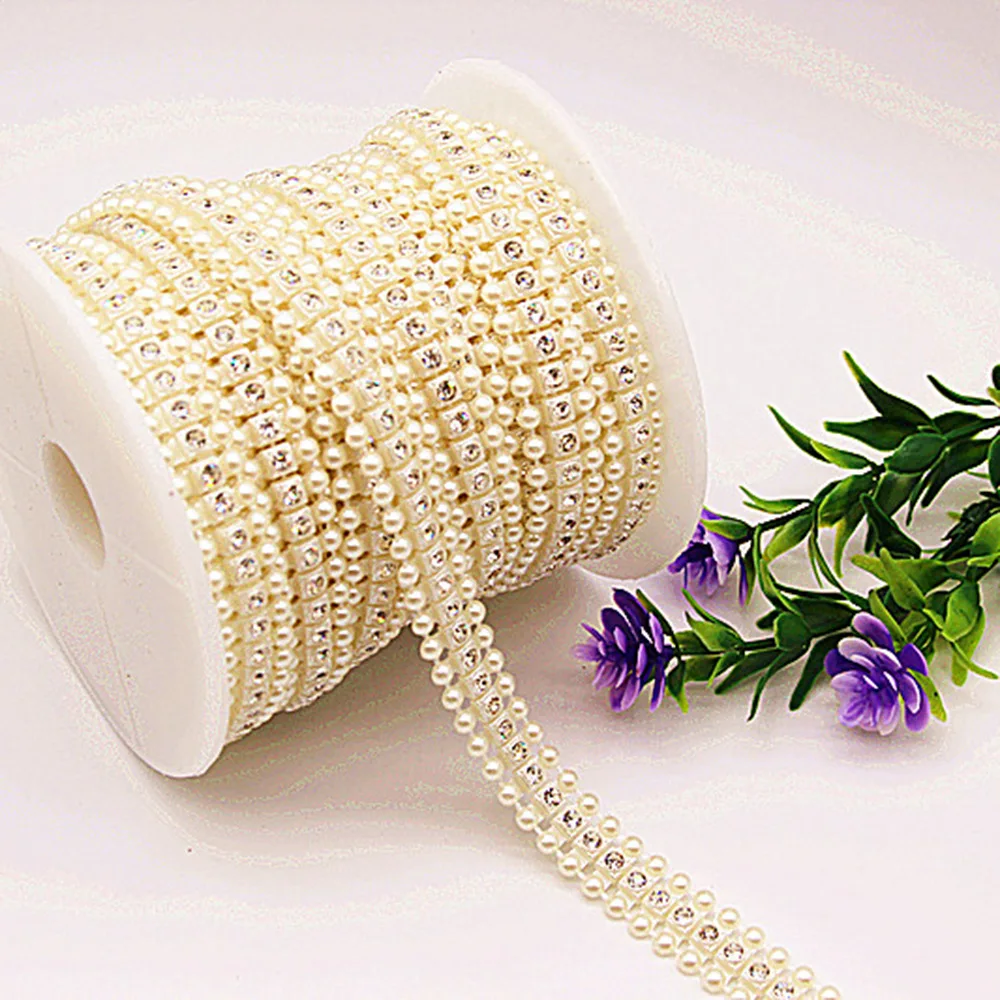 1YD-4-Semicircle-Double-Row-No-4-Square-Imitation-Pearl-Diamond-Chain ...