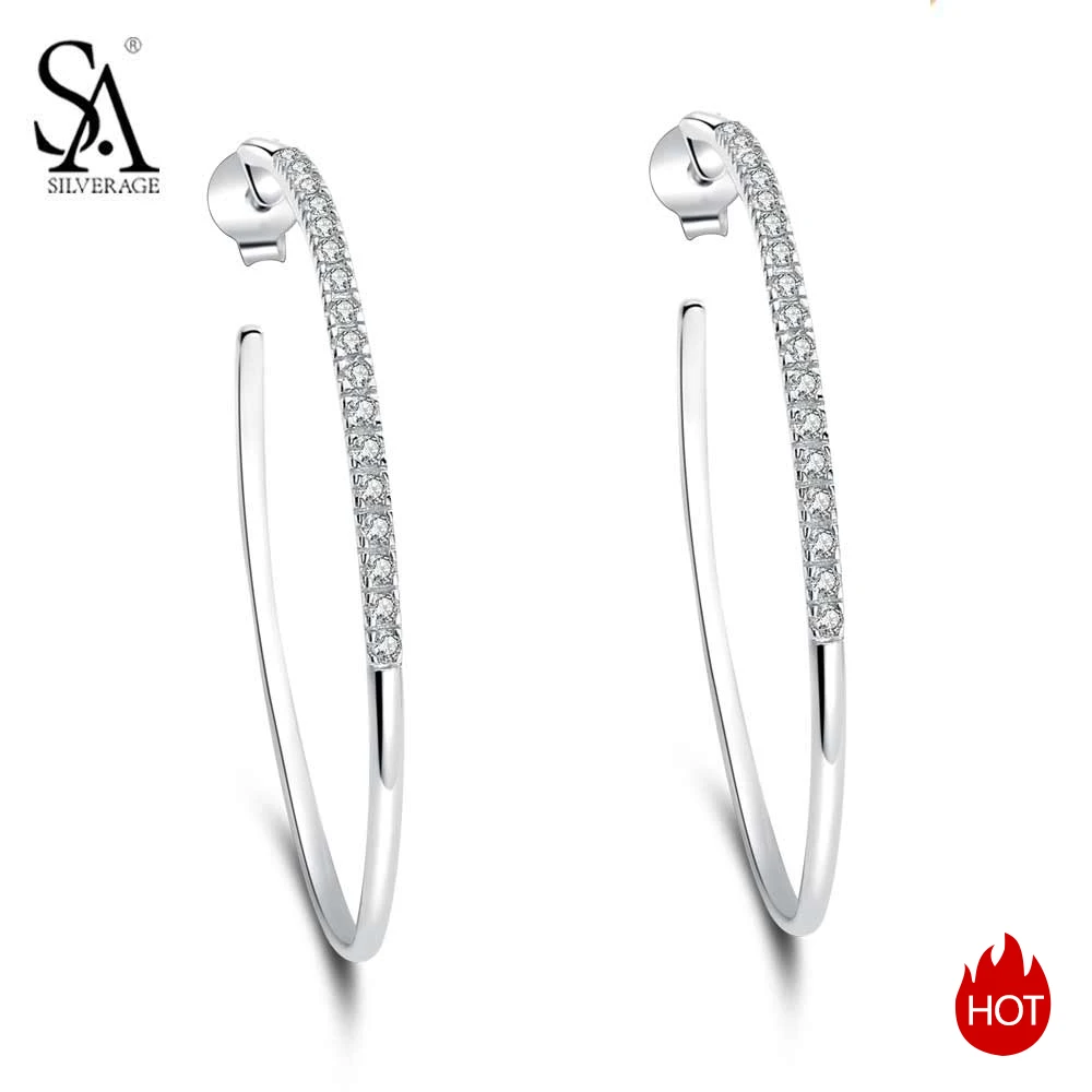 SA SILVERAGE, 925 пробы, серебряные круглые серьги-кольца для женщин, большие женские серьги ...