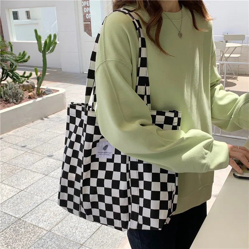 Canvas-Checkerboard-Bag-For-Women-Casual-Plaid-Tote-Shoulder-Bags ...