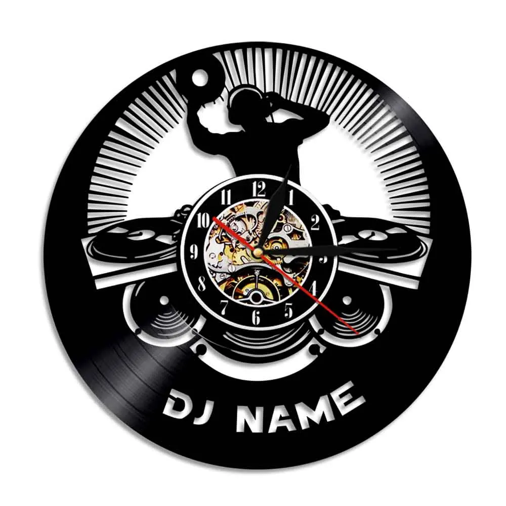 Music DJ Player Vinyl Record Wall Clock Custom DJ Name Logo Disco ...