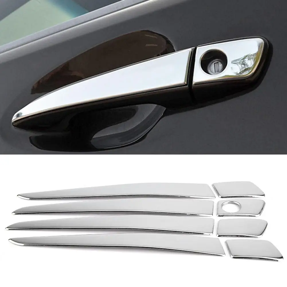 8pcs Steel Polish Silver Chrome Car Door Handle Trims Decoration Covers ...