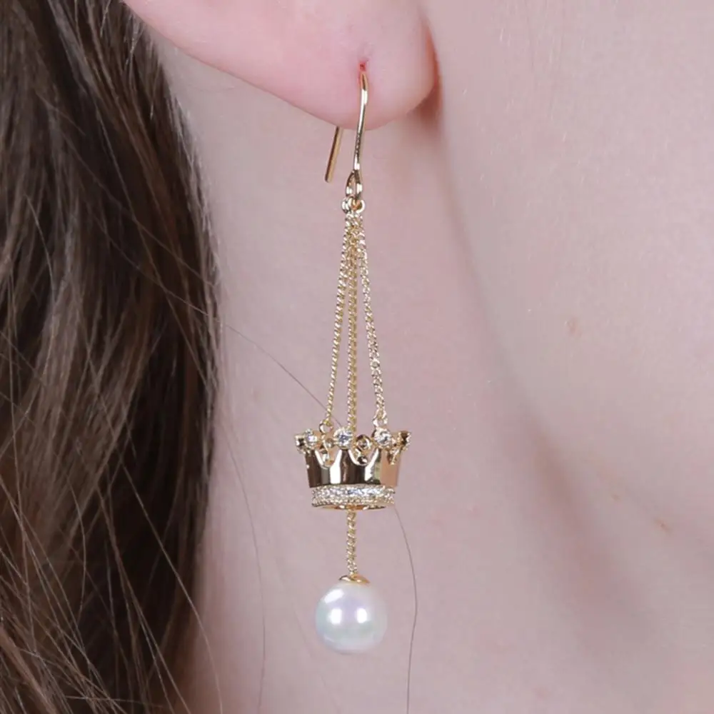 KIVN joyería de moda corona elegante perla gota pendientes para mujeres ...