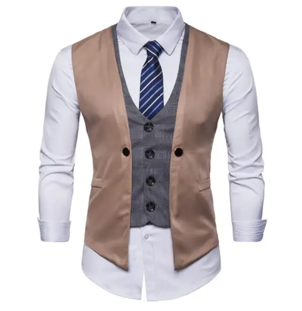 Fake Two Piece Mens Formal Vest Red Waistcoat 2020 Fashion Steampunk ...