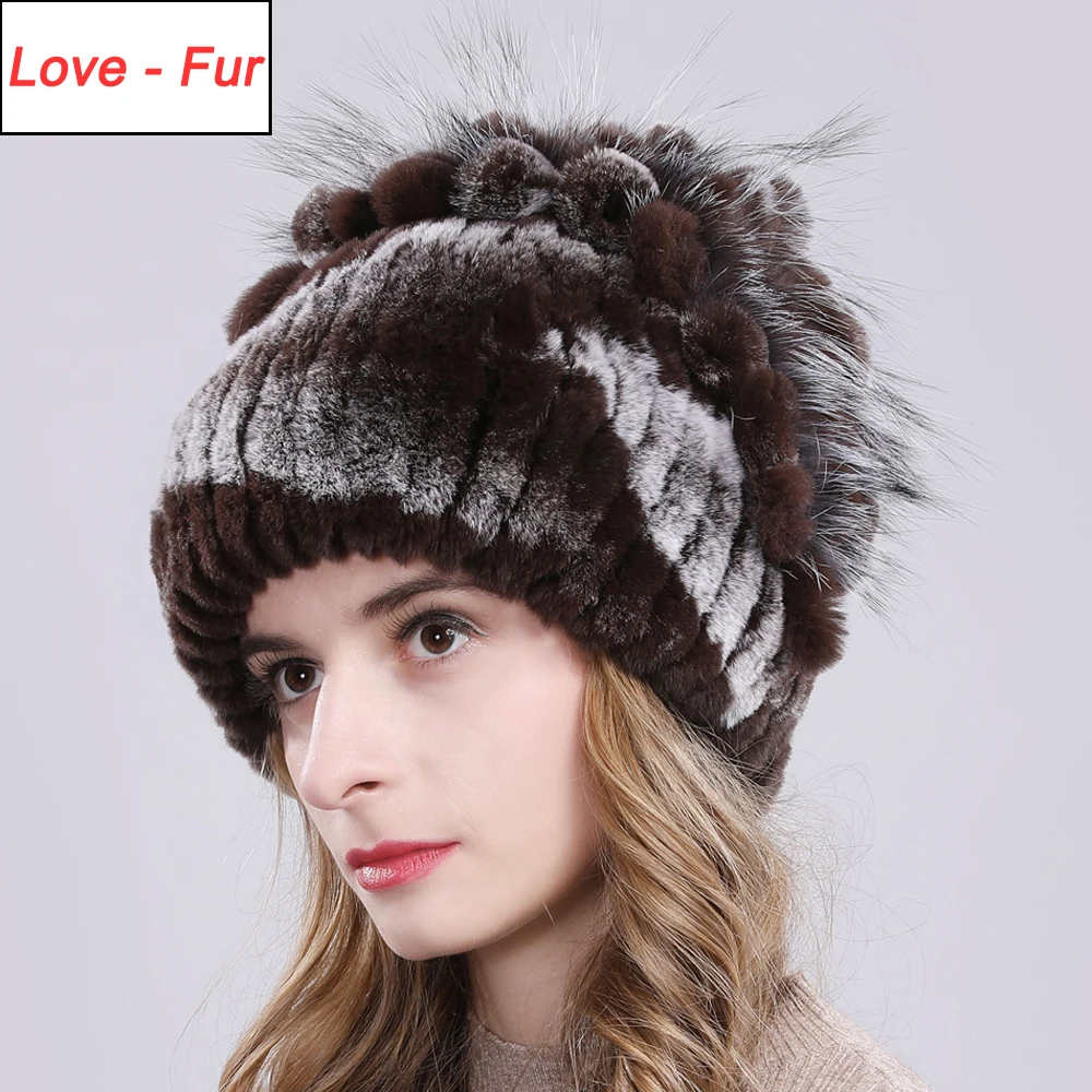 2021 Real Genuine Rex Rabbit Fur Cap Russia Winter Knitted Real Rex ...