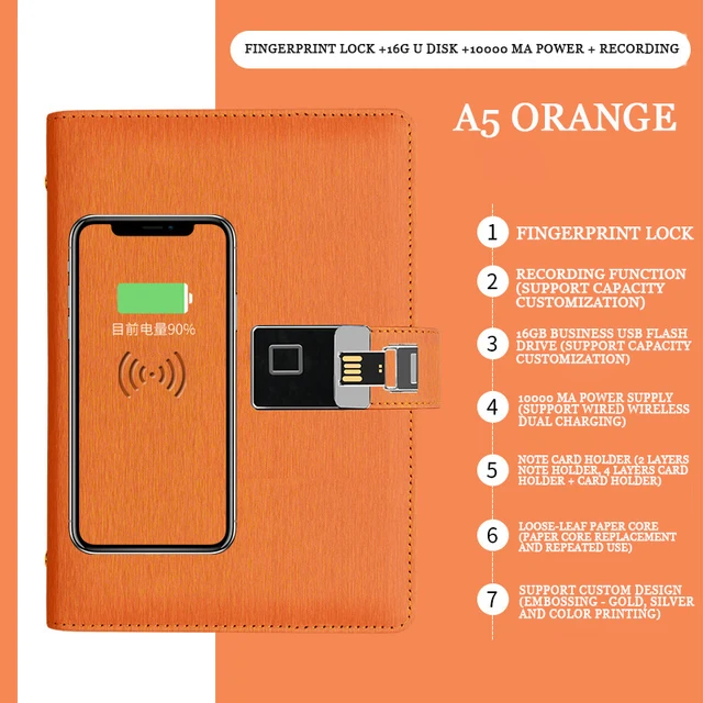 Smart fingerprint Unlocking Charging notebook A5 Business ...