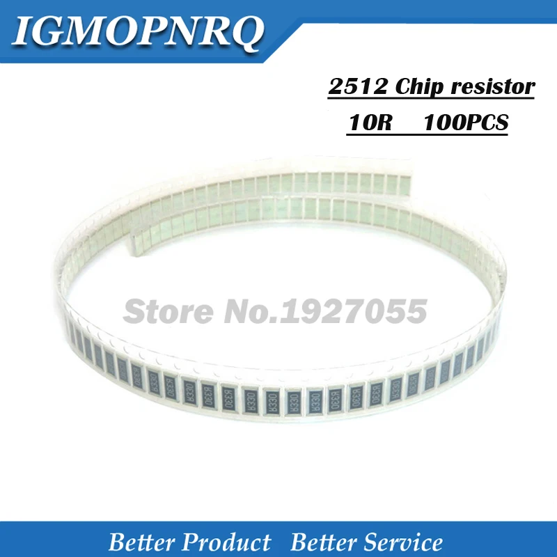 Resistor de chip 50 peças, 2512 5% 10 ohm 1w 10r 100 smd resistor 10r 5 ...