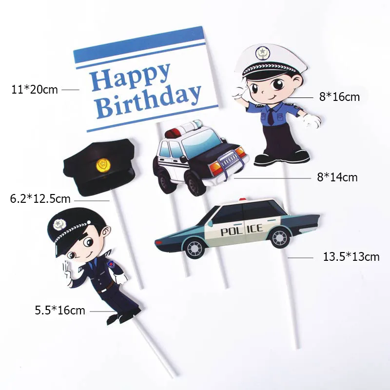 6Pcs-Police-Dream-Birthday-Cake-Topper-Police-Car-Happy-Birthday ...