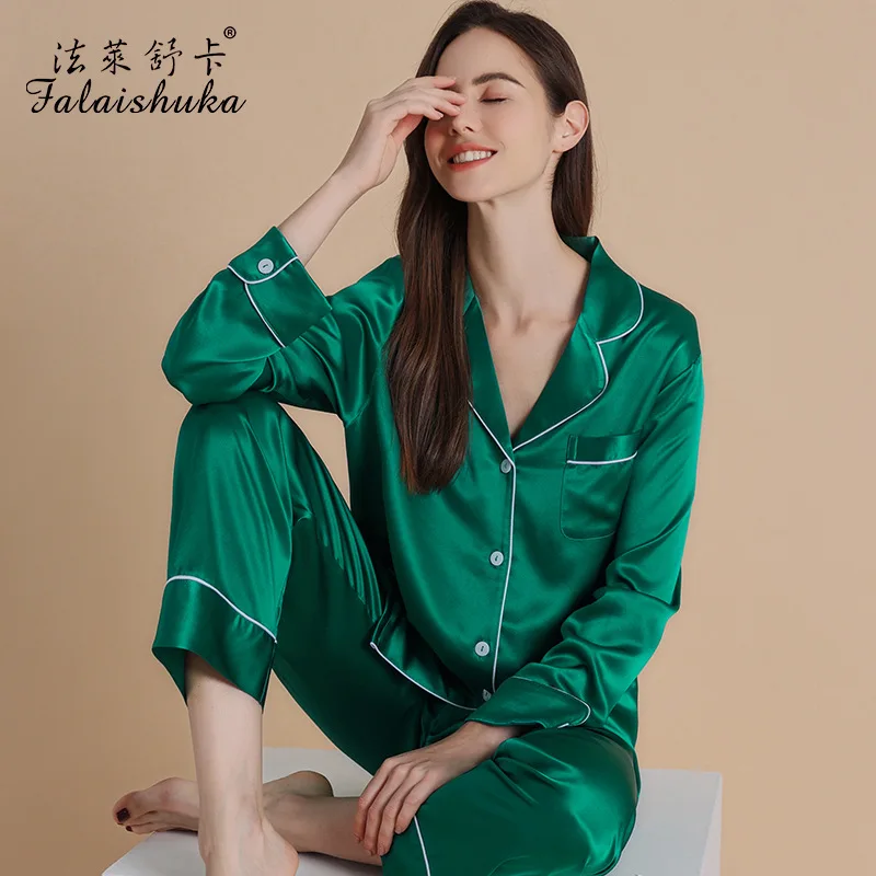 25 Momme 100% Genuine Silk Pajamas Sets Women Sleepwear Spring Winter ...
