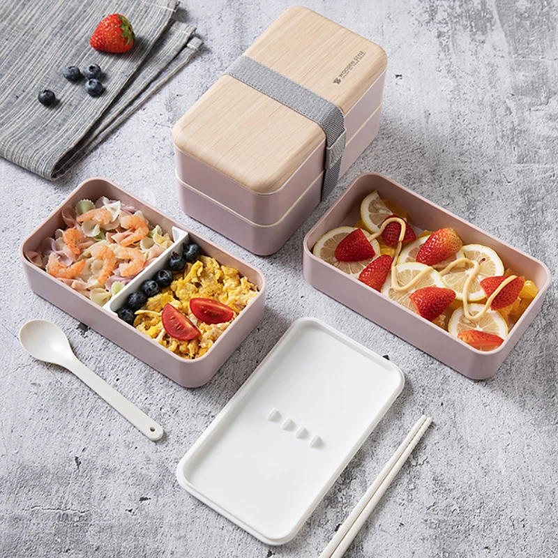 Portable Double Lunch Box Wooden Microwave Lunch Box New BPA Japanese ...