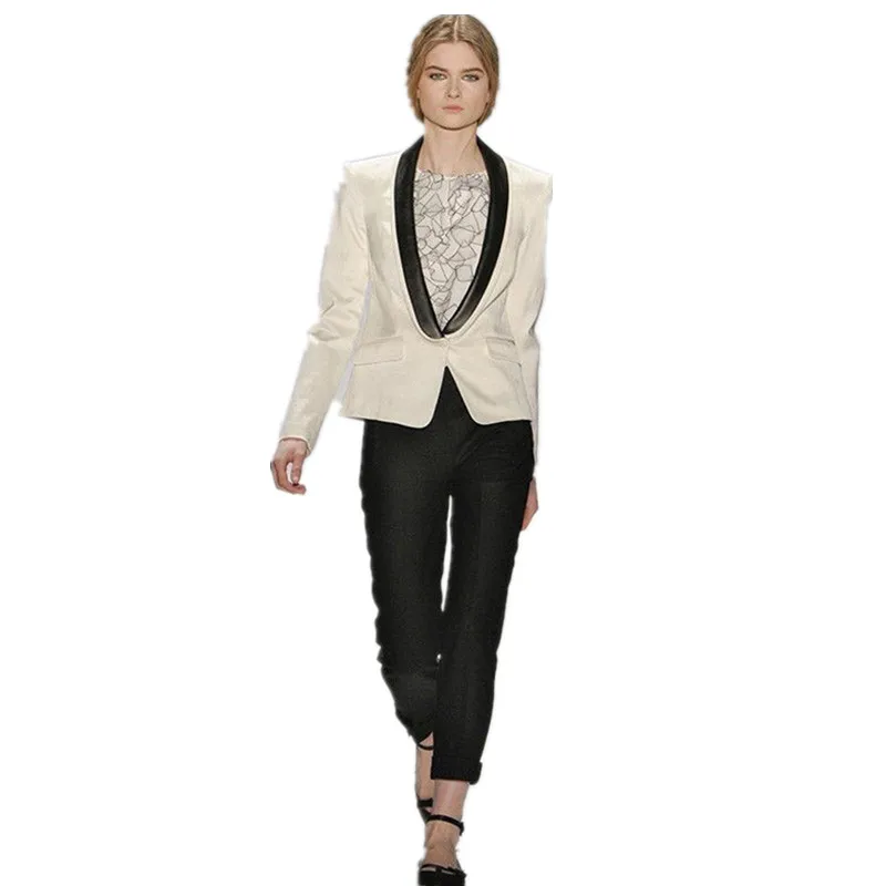 Women Tuxedos Slim Black Satin Lapel Ladies Winter Formal Suits Office ...