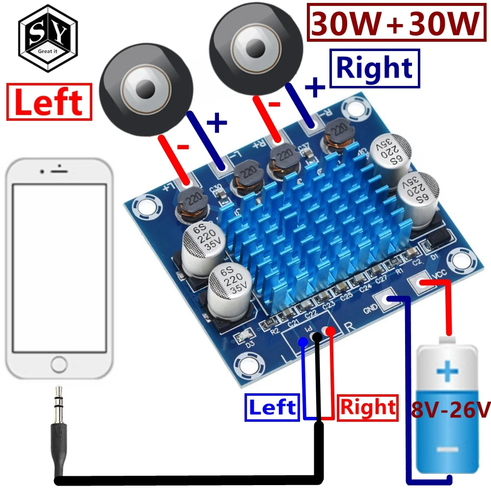 TPA3110 XH A232 30W+30W 2.0 Channel Digital Stereo Audio Power ...