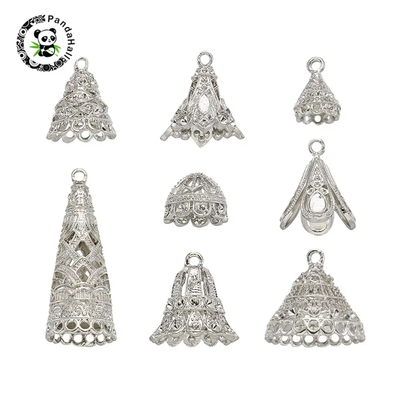 pandahall 16pcs/Set Alloy Pendant Bail Rhinestone Settings Tassel Cap ...