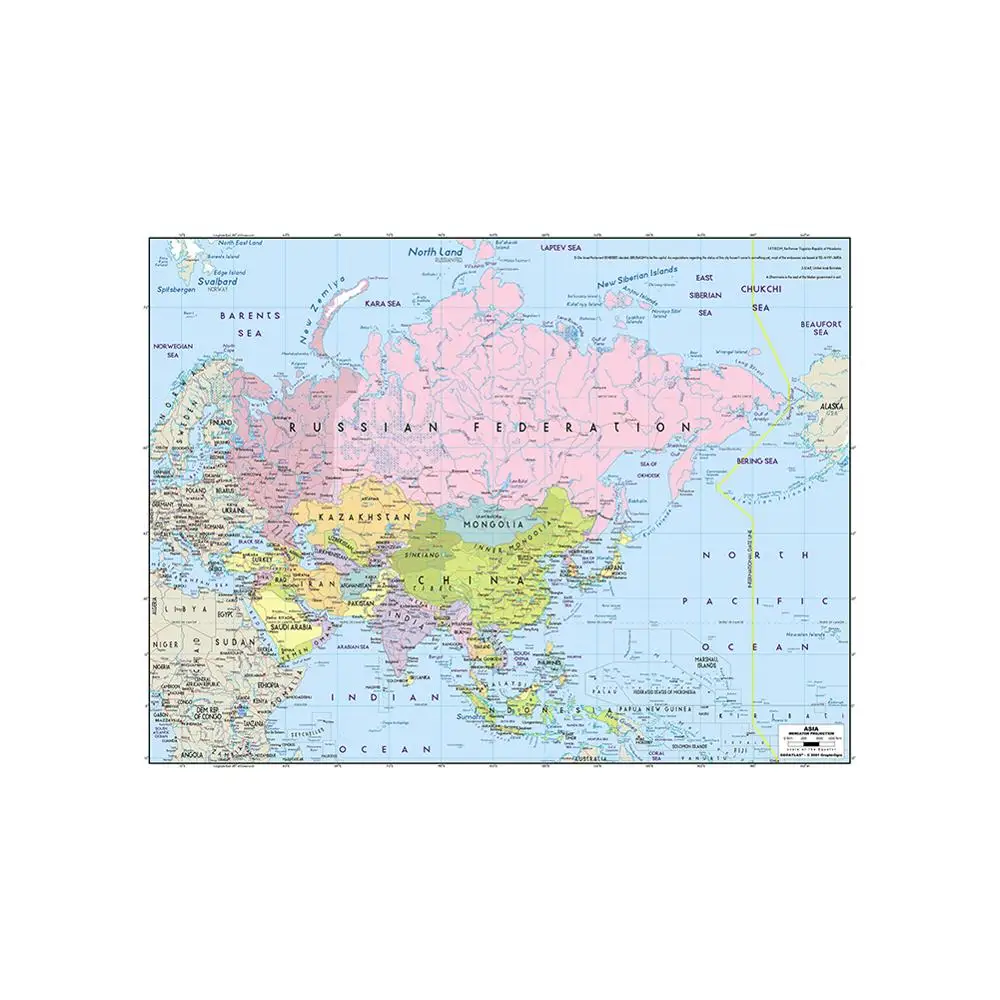 150x225cm Mercator Projection Map Of Asia HD Wall Decor Map For Home ...