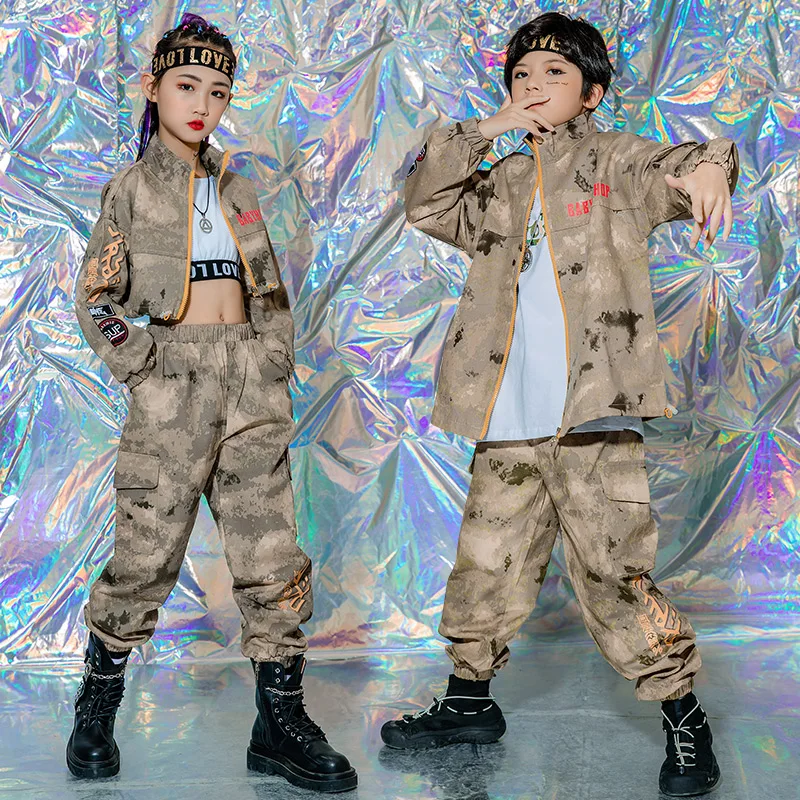 Hip Hop Kids Clothes Girls Jazz Dance Costume Long Sleeves Camouflage ...