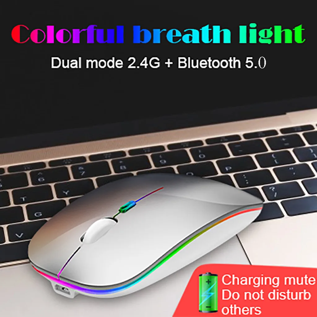 2.4g mouse sem fio bluetooth, mouse led fino recarregável silencioso usb receptor mouse de ...