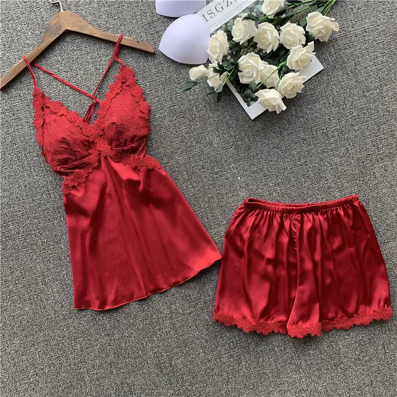 2020 New Sexy Spring Nightdress Shorts Pajamas Twinset Sweet Lace Sexy ...