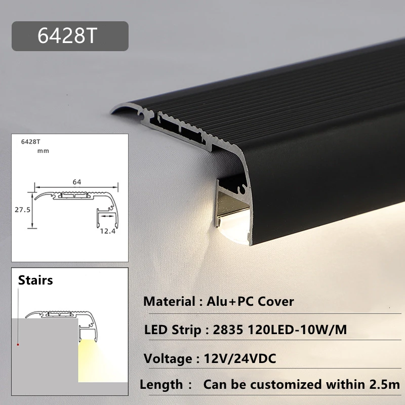 4-pack 1.5m 4.92ft Stair Light Aluminium Channel,screw Conce Staircase ...