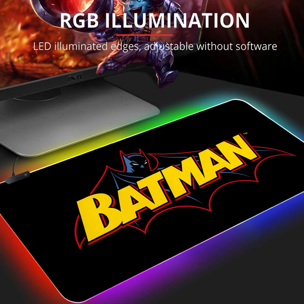 Rgb 마우스 패드 배트맨 로고 마우스 매트 게이머 Pc 완벽한 게임 액세서리 키보드 컴퓨터 데스크 매트 Led