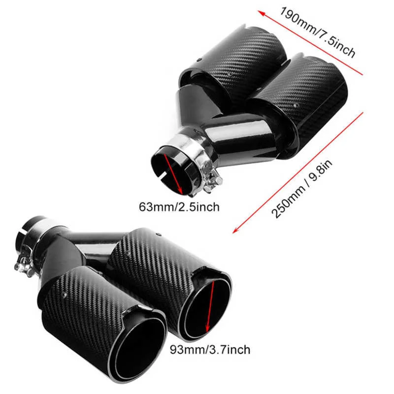 Car 2-1 Rear Exhaust Tip Y Pipe Dual 93mm Outlet Single 63mm Inlet ...