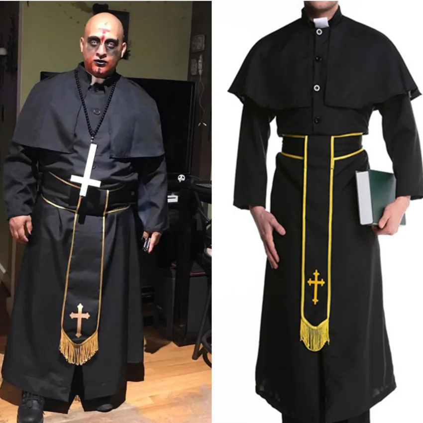 Christian Priest Nun Cosplay Costume For Women Man Female Halloween ...