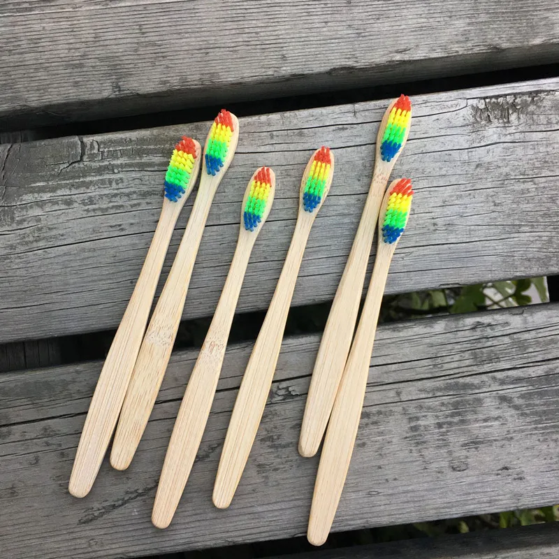 Colorful Head Bamboo Toothbrush Wholesale Environment Wooden Rainbow ...