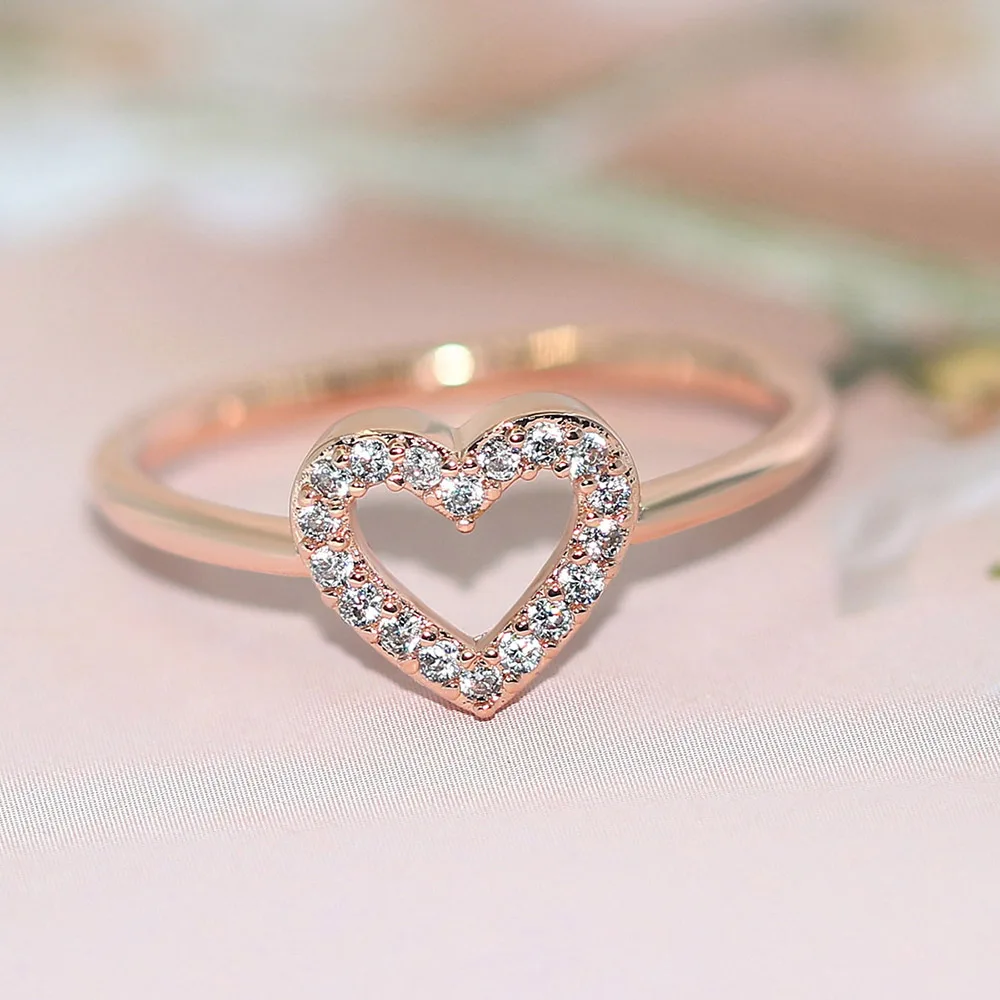 Romantic-Heart-Rings-For-Women-Girls-Rose-Gold-Color-Zircon-Cute-Party ...