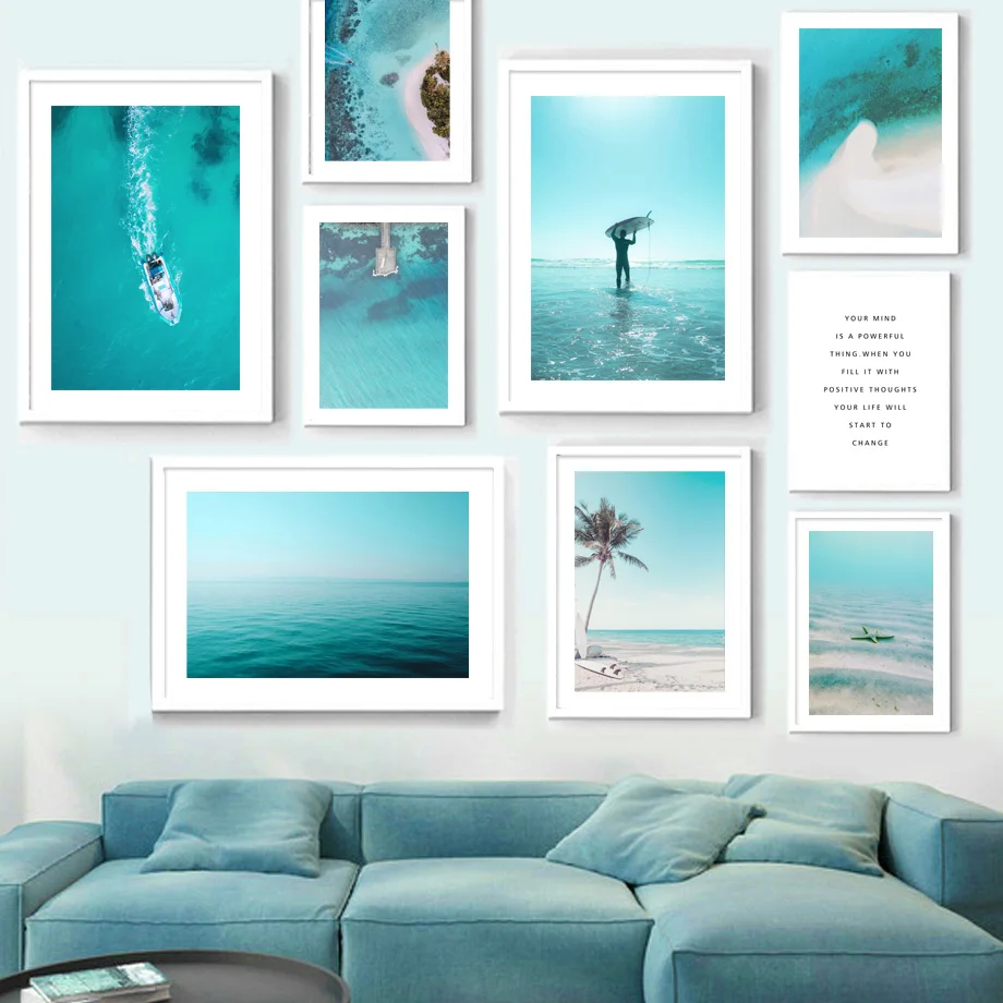 Home & Living Wall Décor Ocean Blue Poster Trendy Room Canvas Surfer ...