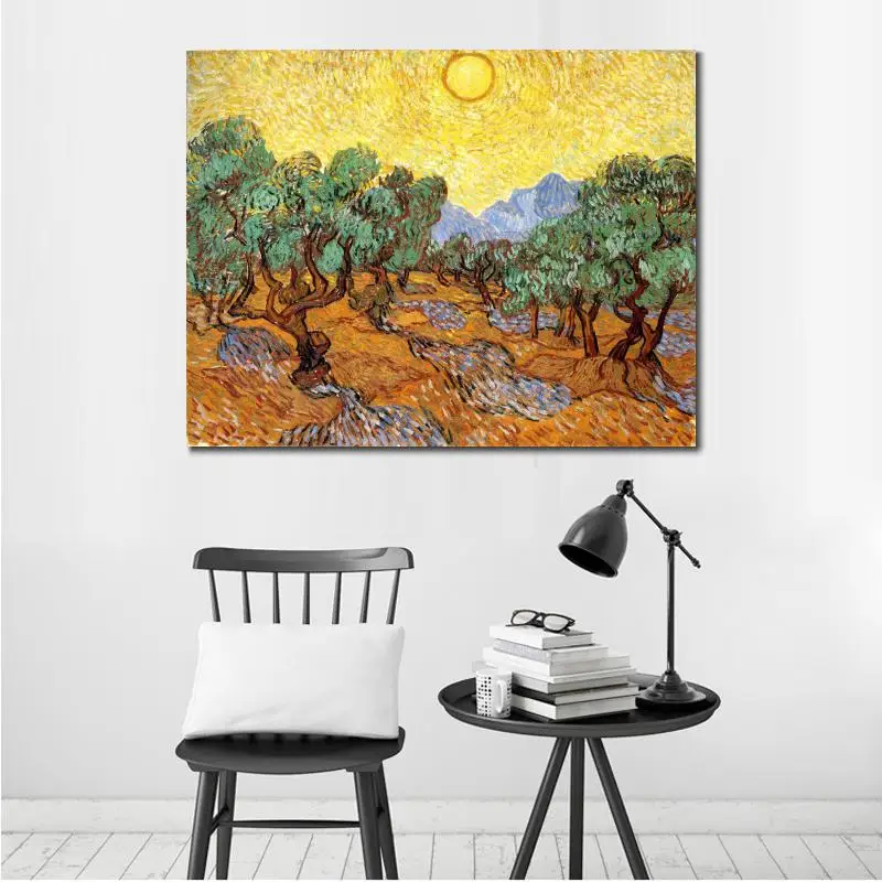 Van Gogh Olive Trees With Yellow Sky And Sun