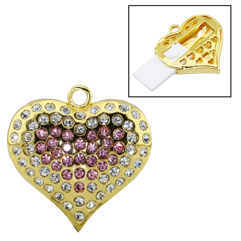 Crystal Usb Flash Drive Necklace Gold Diamond Heart Pen Drives 8gb 16gb ...