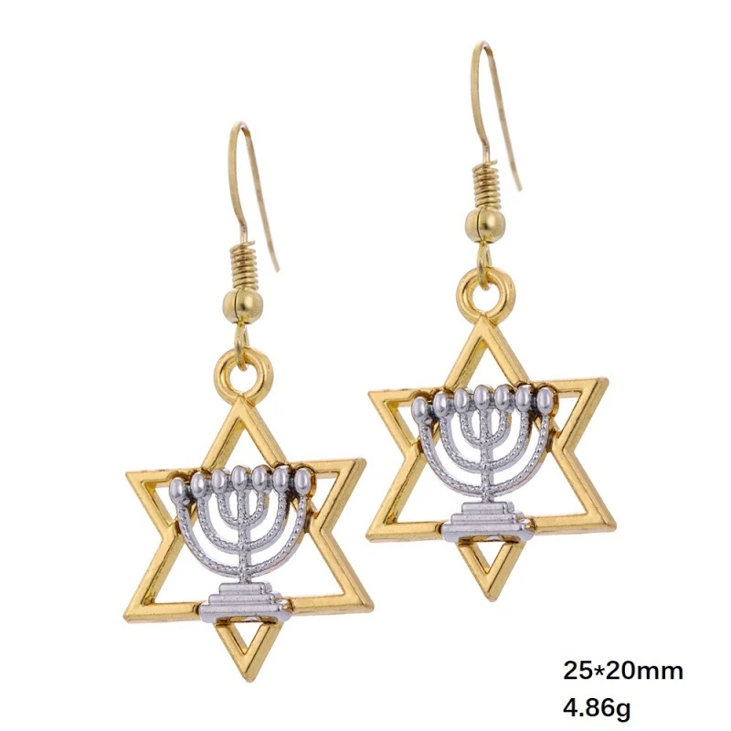 Pendientes-colgantes-de-Menorah-para-mujer-aretes-de-Estrella-de-David ...