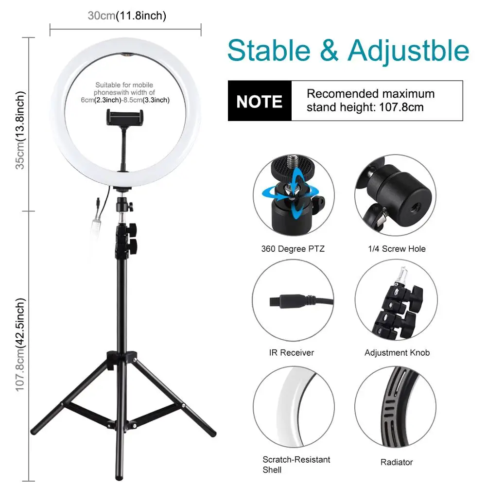 12 inch Ring Light Photography Lighting With Tripod Suit For Makeup ...