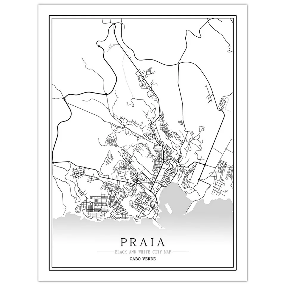 Cabo-Verde-Creative-city-map-Praia-Abstract-Canvas-Paintings-Black-and ...